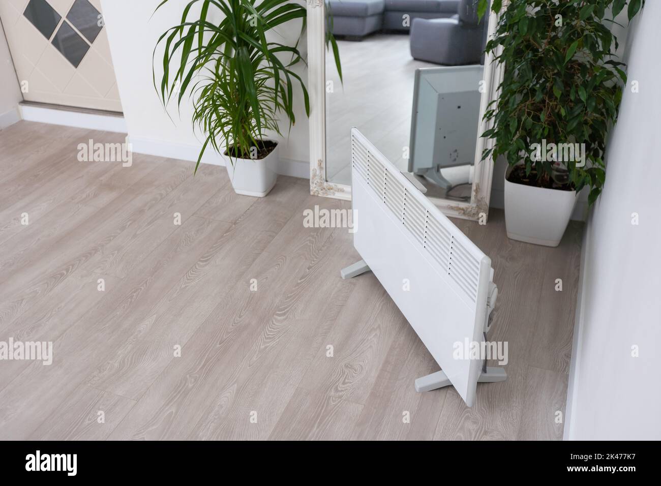 Modern electric heater in stylish room interior Stock Photo - Alamy