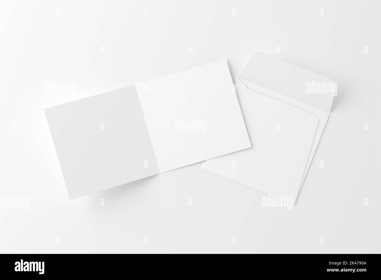 Square Folded Invitation Card With Envelope White Blank 3D Rendering ...