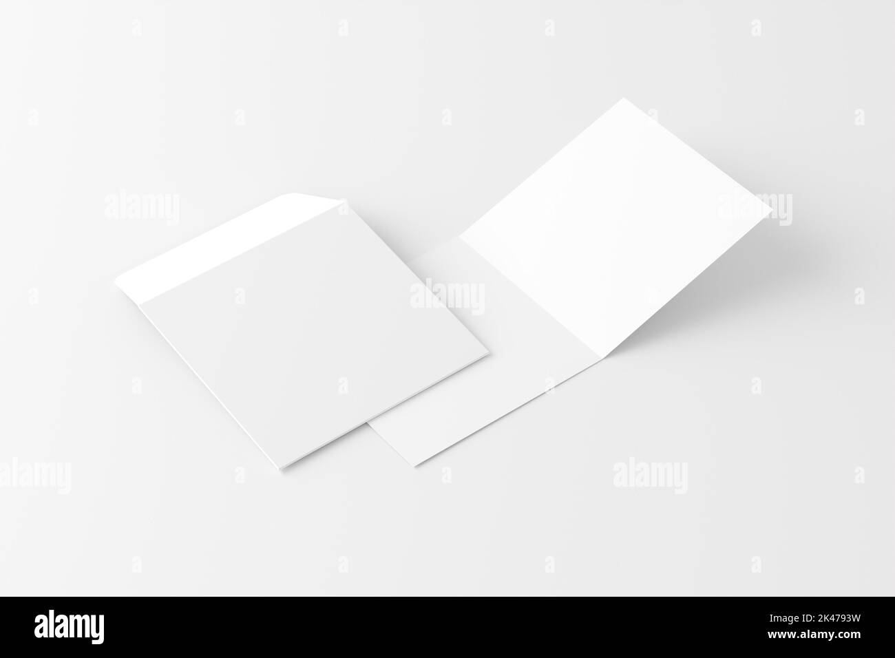 Square Folded Invitation Card With Envelope White Blank 3D Rendering ...