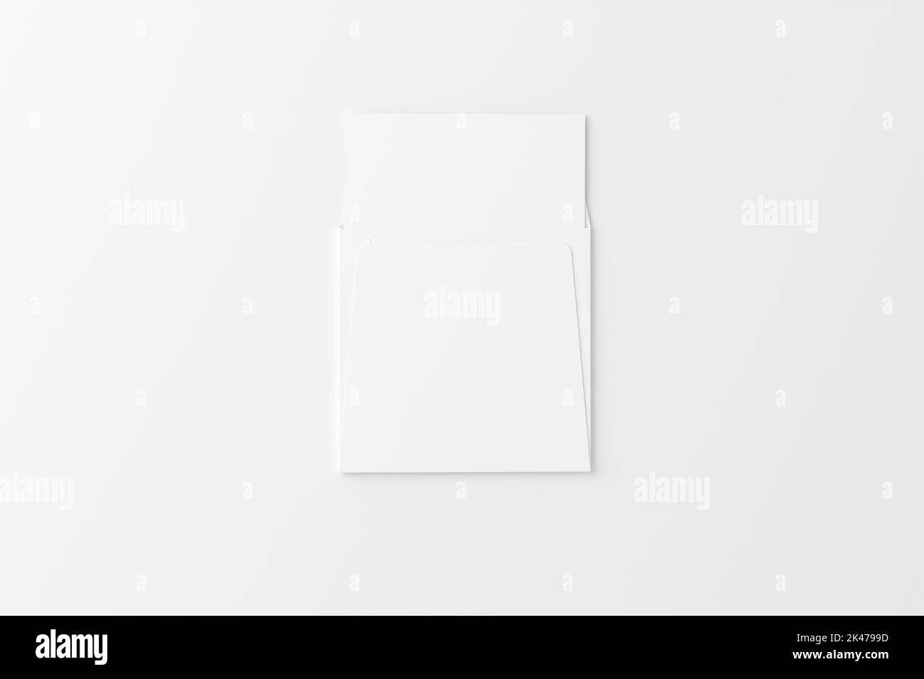 Square Folded Invitation Card With Envelope White Blank 3D Rendering ...