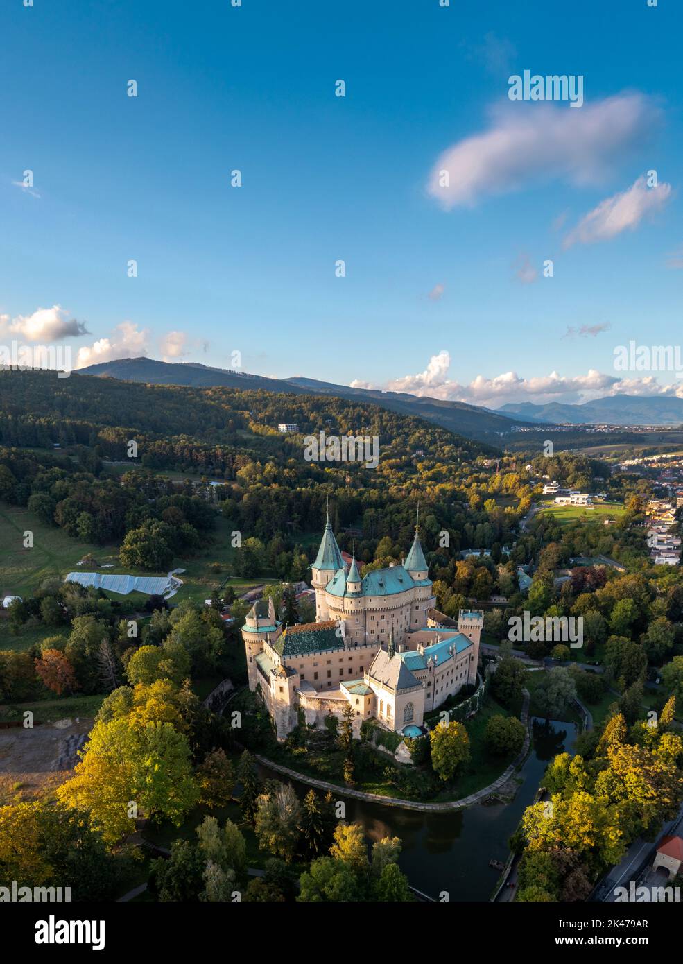 Bojnice, Slovakia - 26 September, 2022: vertical drone view of Bojnice ...