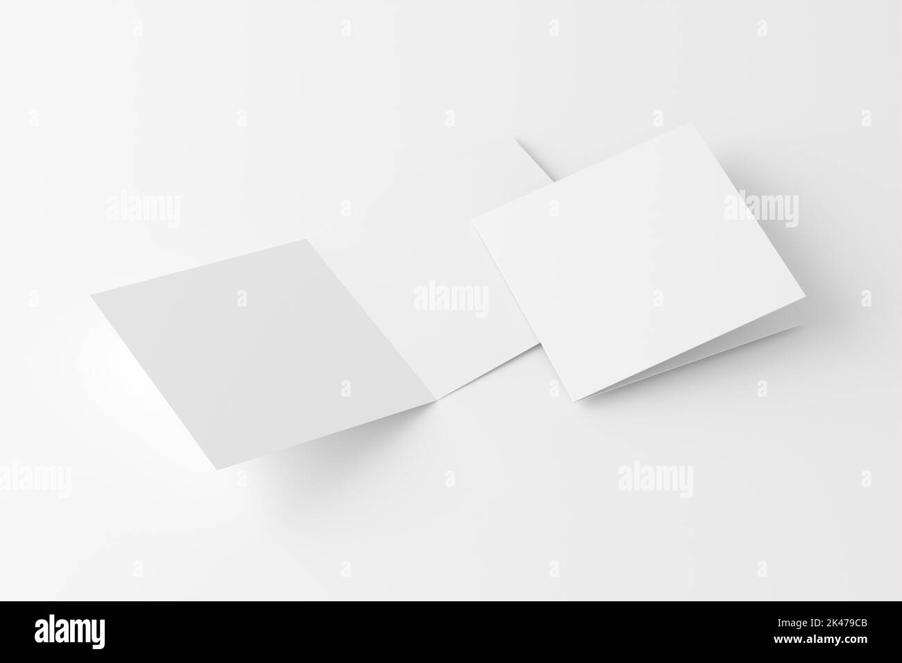 Square Folded Invitation Card With Envelope White Blank 3D Rendering ...