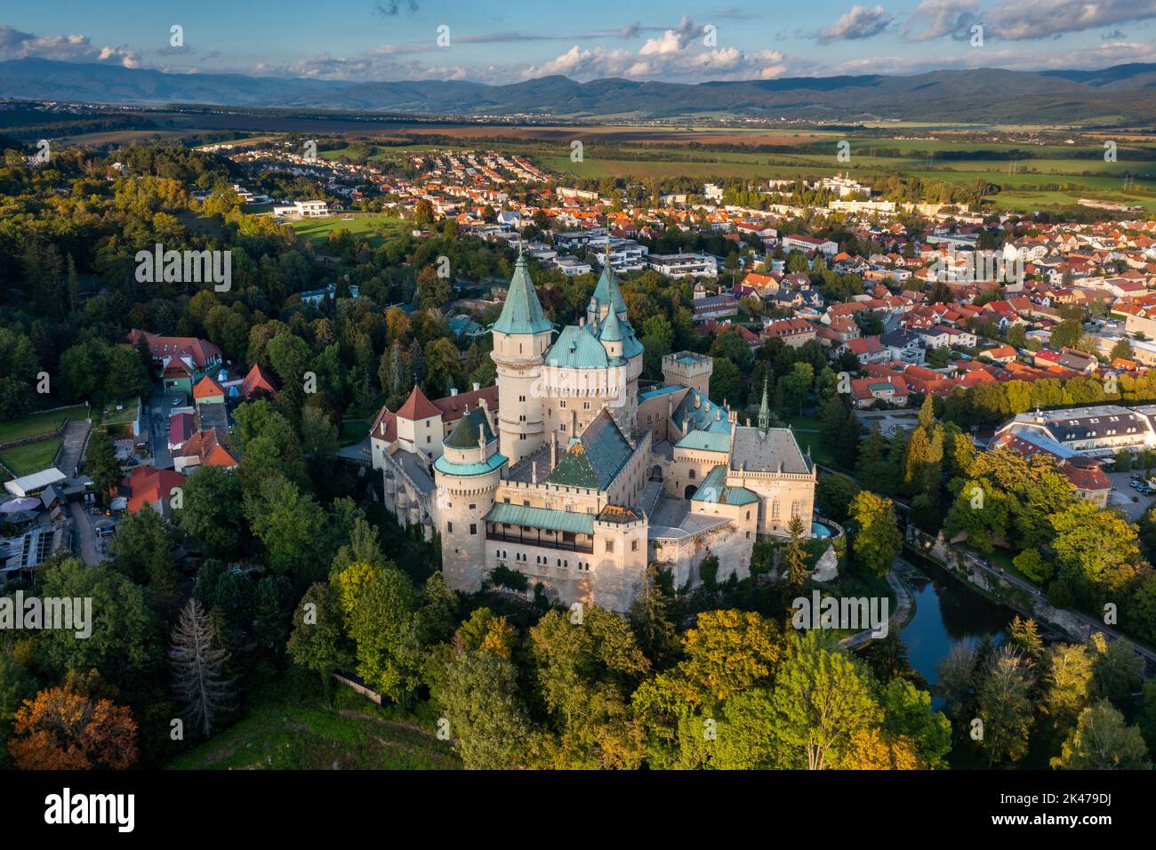 Bojnice, Slovakia - 26 September, 2022: drone view of Bojnice Castle in ...