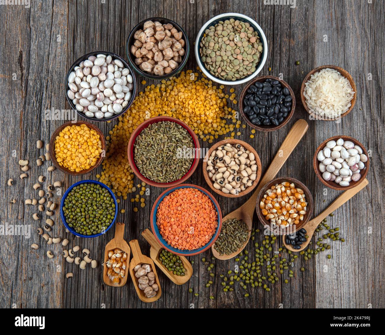 Vegan protein source.Various assortment of legumes, lentils, chickpea ...