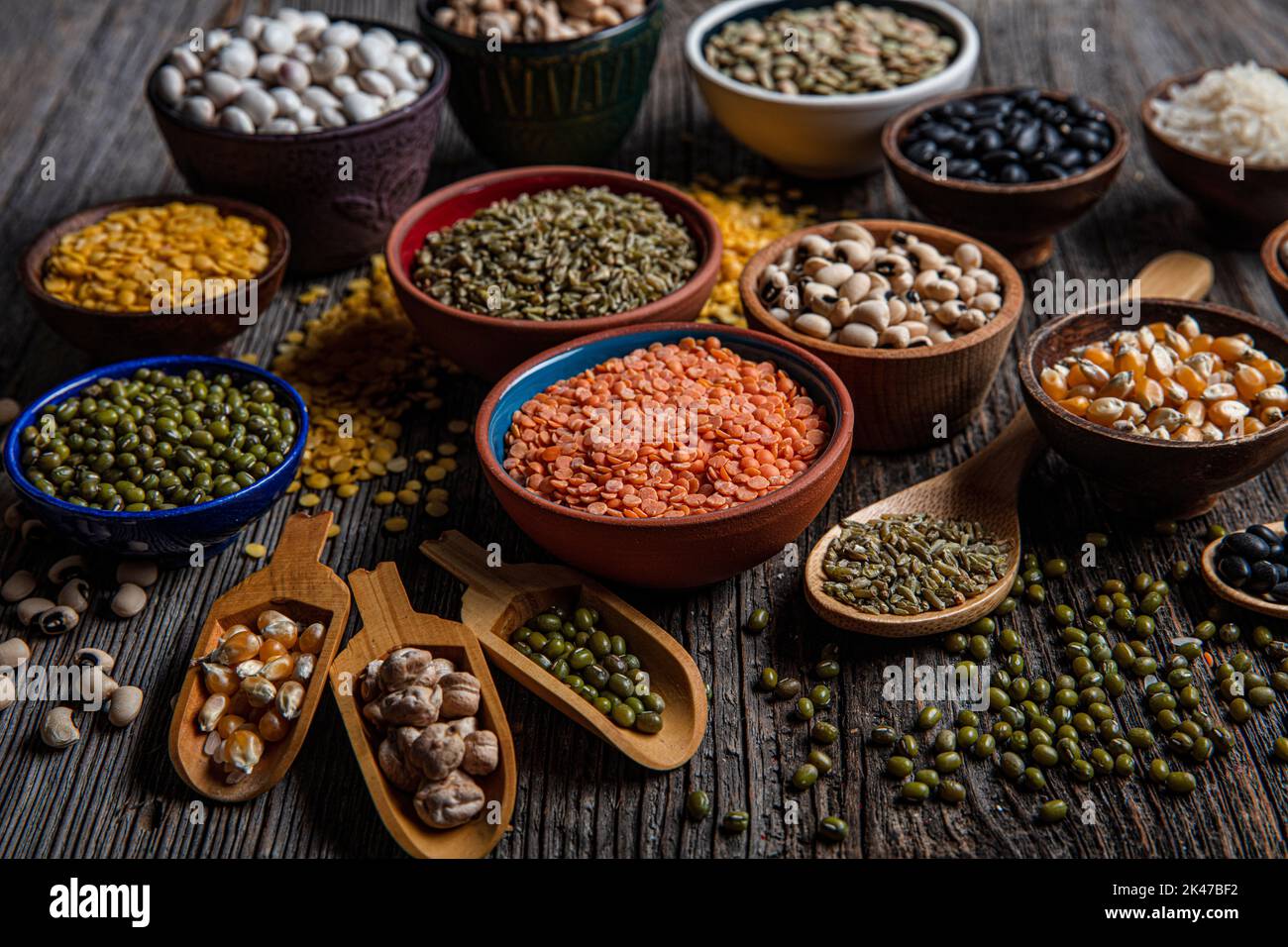 Vegan protein source.Various assortment of legumes, lentils, chickpea ...