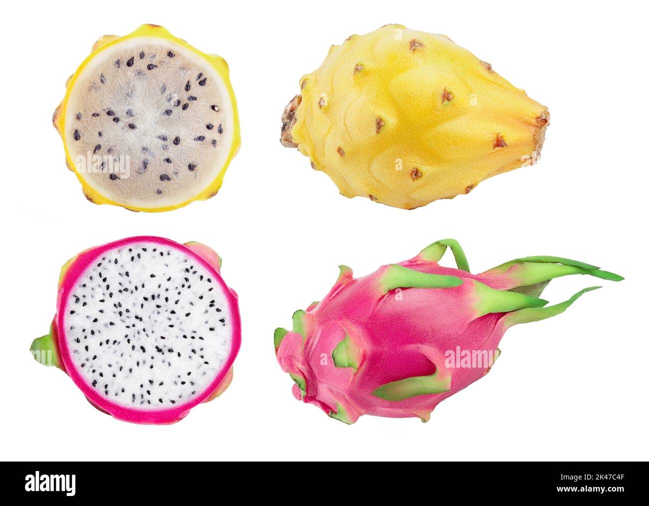 Ripe Dragon fruit, Pitaya or Pitahaya red and yellow isolated on white ...