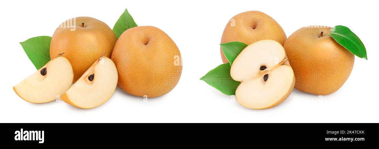 Fresh asian pears with leaf isolated on white background Stock Photo ...