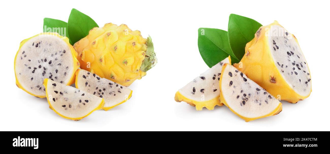 Ripe Dragon fruit, Pitaya or Pitahaya yellow isolated on white ...