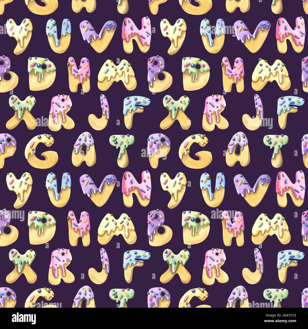 Sweet letters of cookies in icing with confectionery sprinkles on a ...