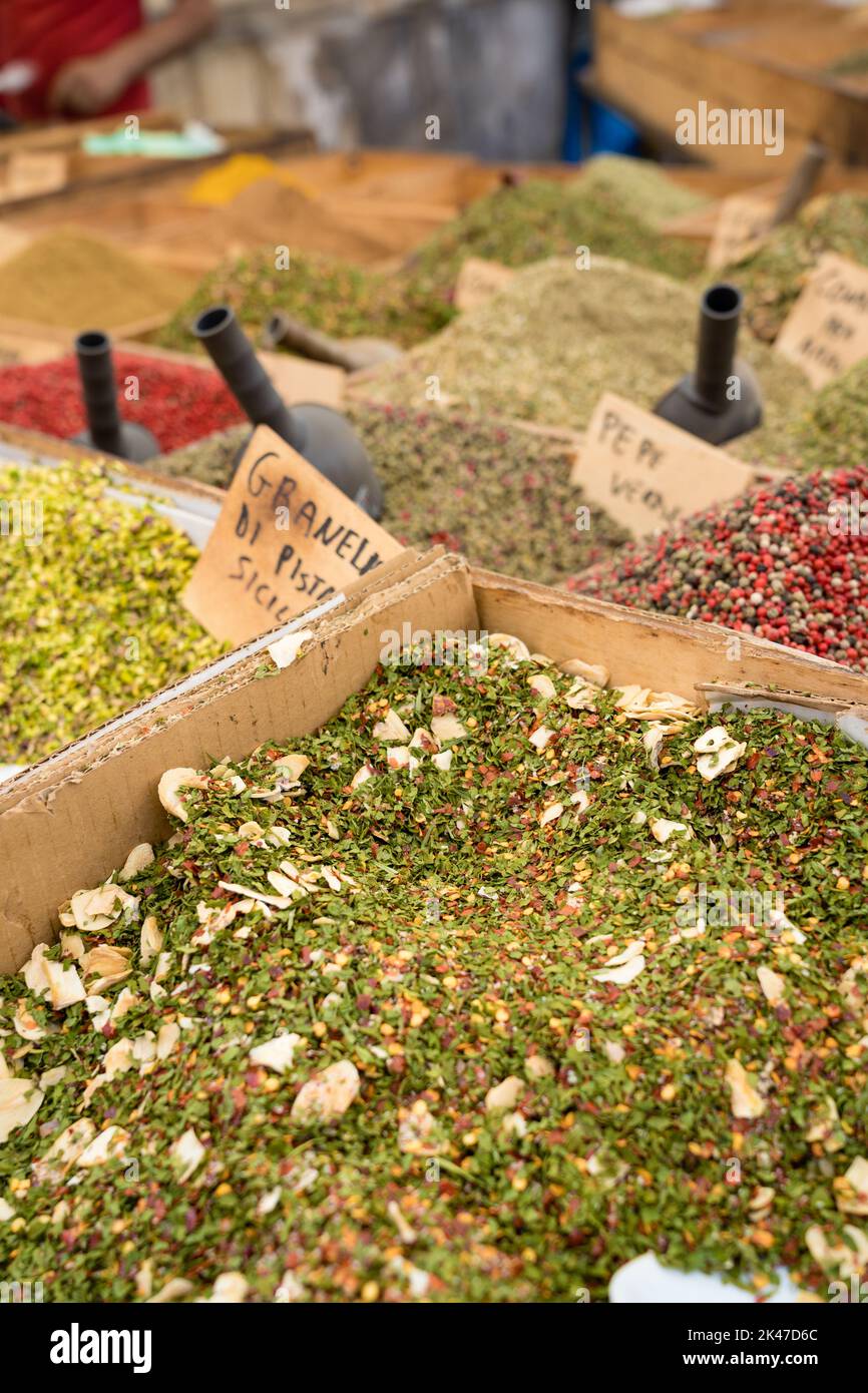 Herbs and spices street market of Sicily, Italy Stock Photo - Alamy