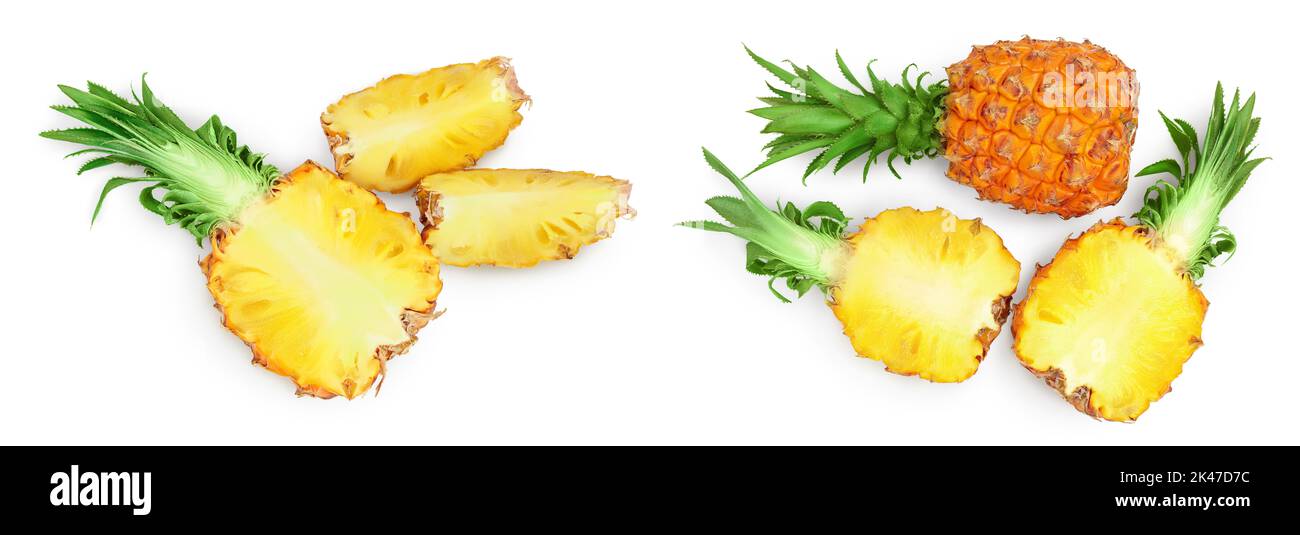 pineapple half with slices isolated on white background with full depth ...