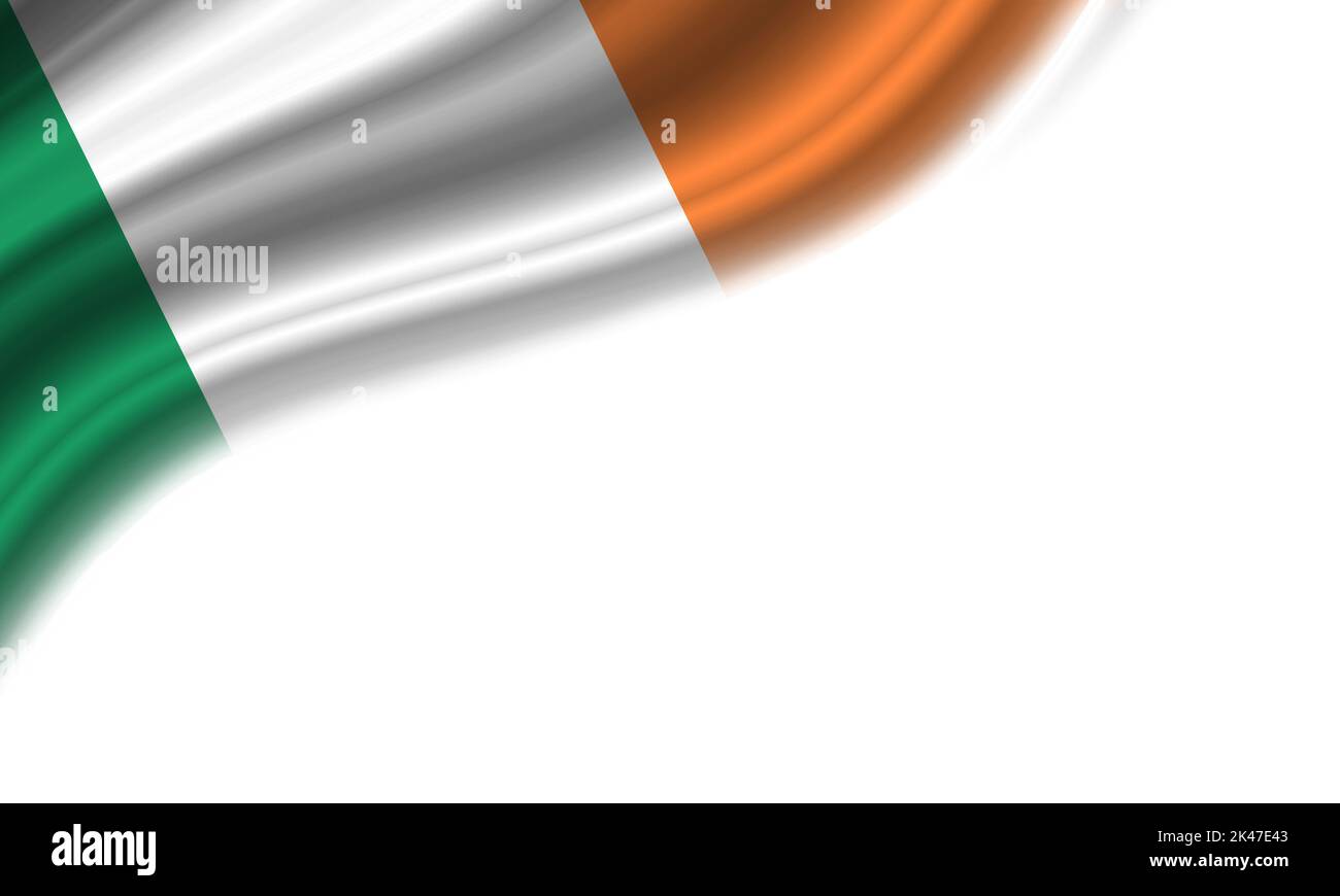 Wavy flag of Ireland against white background. 3d illustration Stock ...