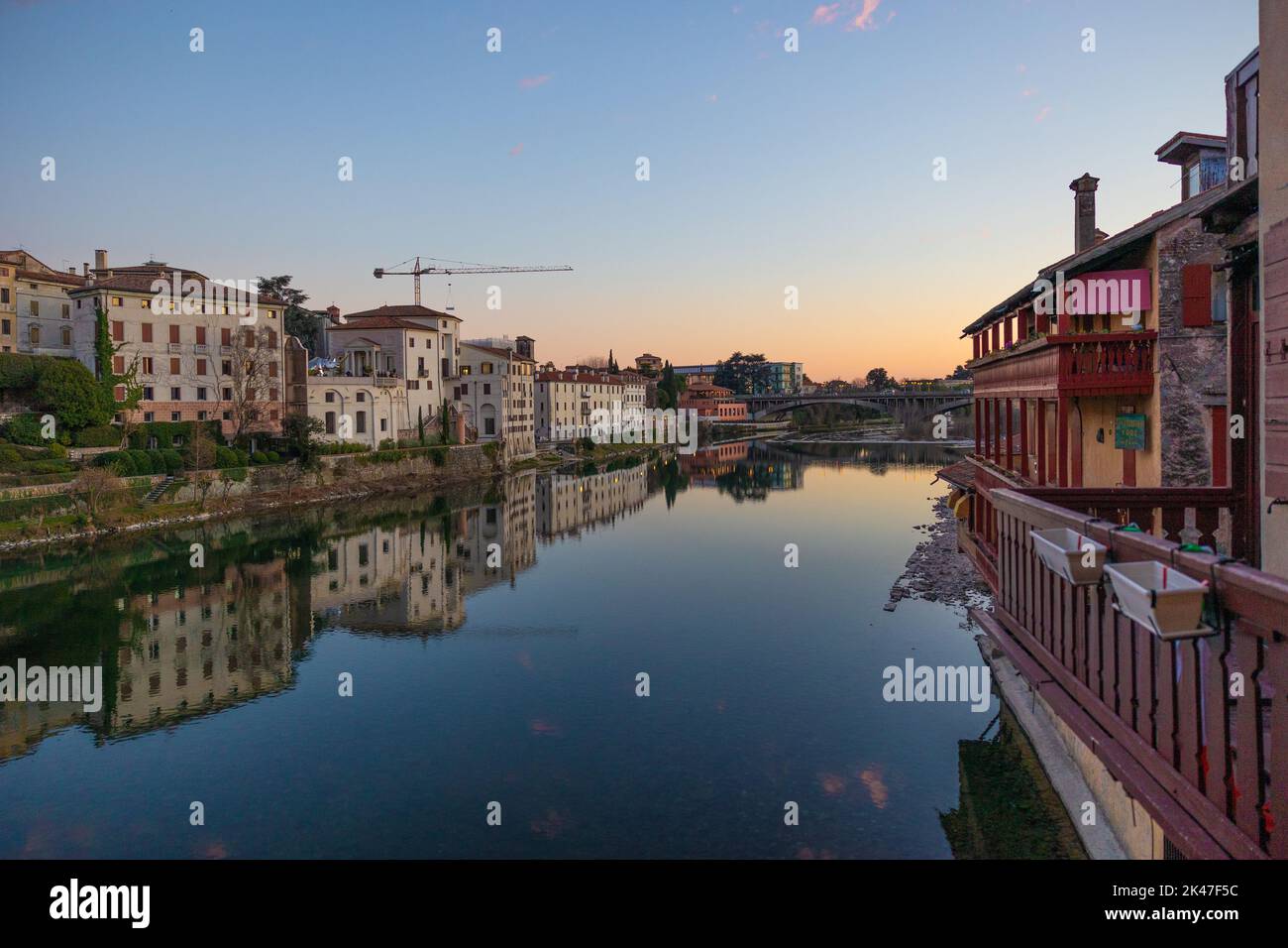 Beautiful view on Bridge of Bassano del Grappa, during sunset, Vicenza ...