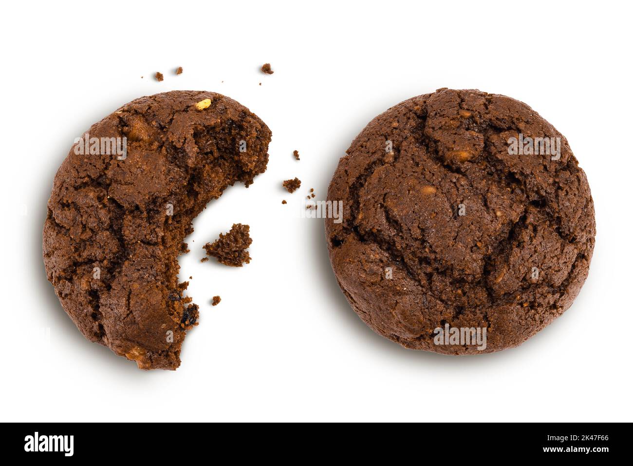 chocolate cookies broken isolated on white background with full depth ...