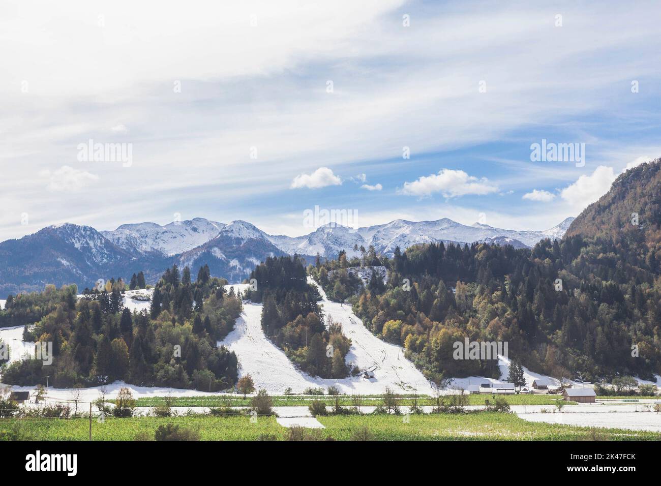 Alpine mountain range. Ski slopes. Triglav National Park in Slovenia ...