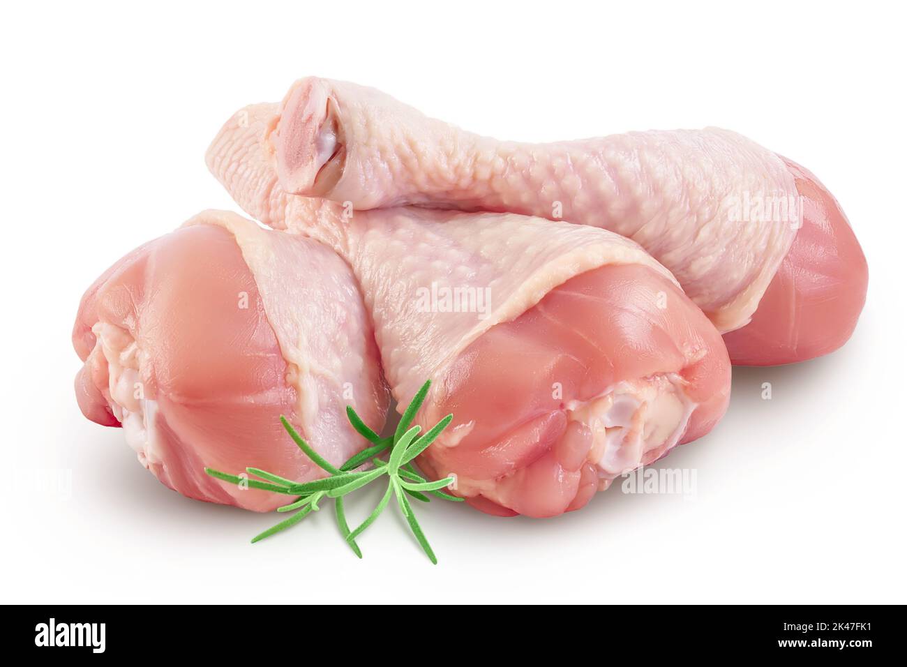 Raw chicken leg or drumstick isolated on white background with full ...