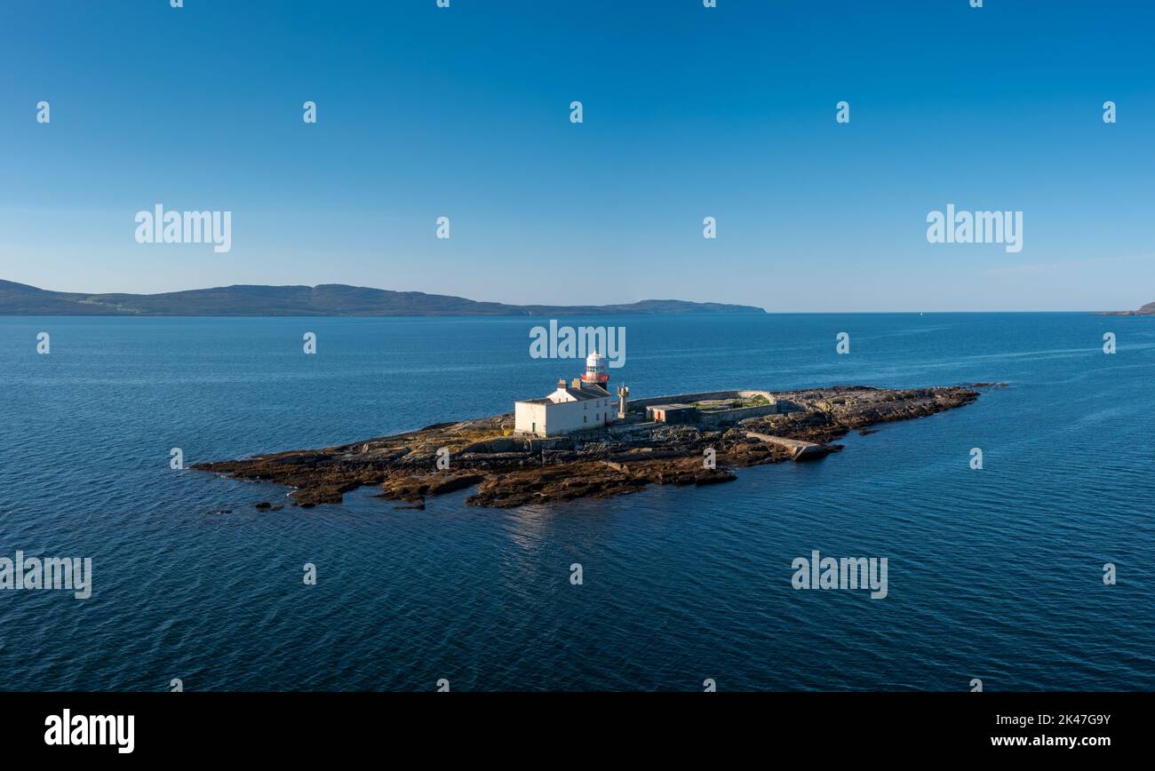 aerial view of the Roancarrigmore Island Lighthouse in Bantry Bay in ...