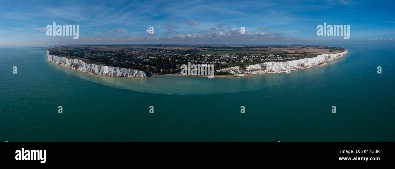 aerial panorama landscape view of the White Cliffs of Dover and the ...