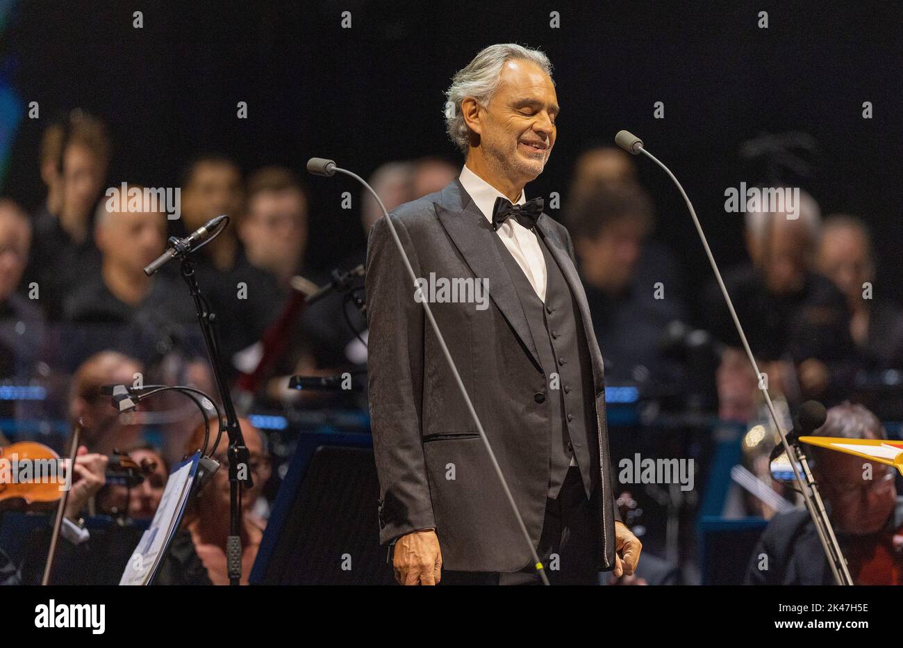 Italian tenor Andrea Bocelli performs at the O2 Arena, Greenwich ...