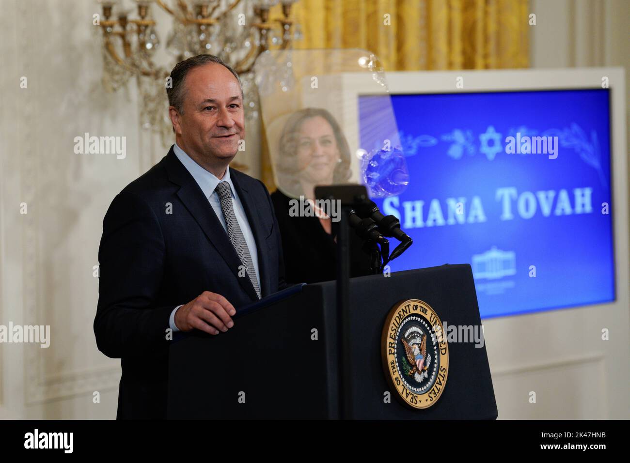 Second gentleman Doug Emhoff delivers a speech at a reception to ...
