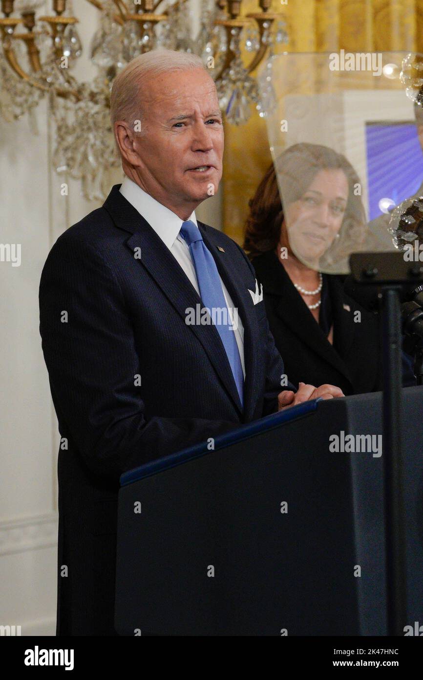 United States President Joe Biden makes remarks at a reception to ...