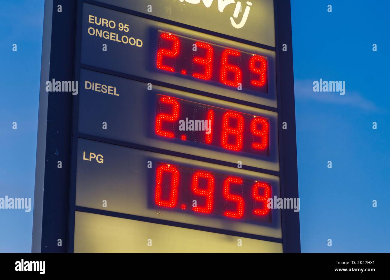 petrol, diesel and liquid gas prices at a filling station in the ...