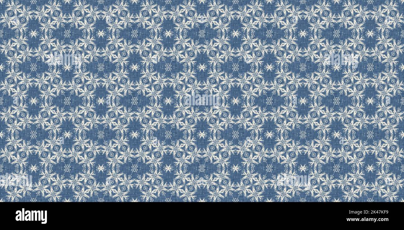 Farmhouse blue snow flake border background. Frosty damask french ...