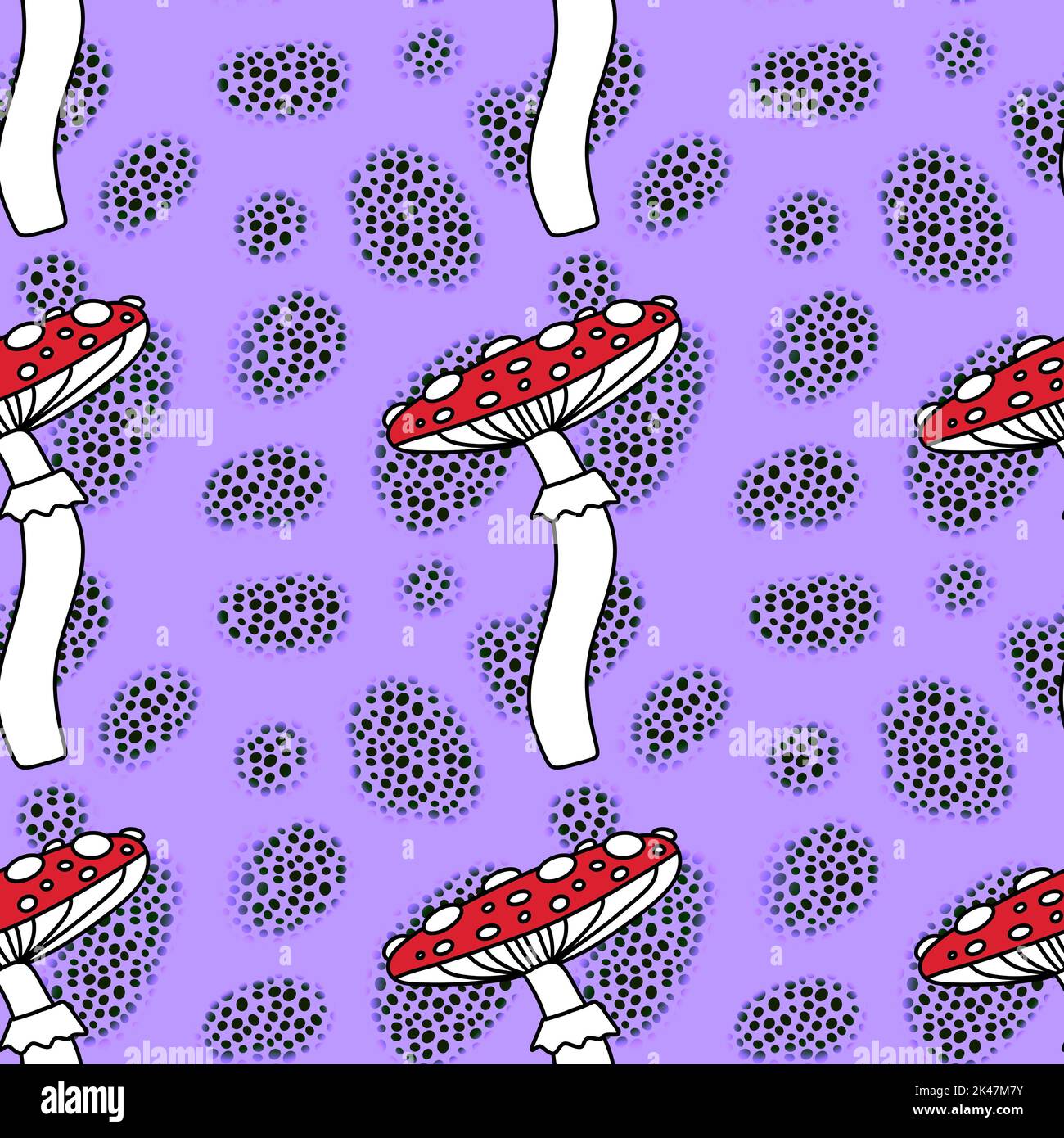 Cartoon autumn amanita seamless mushrooms pattern for Halloween ...