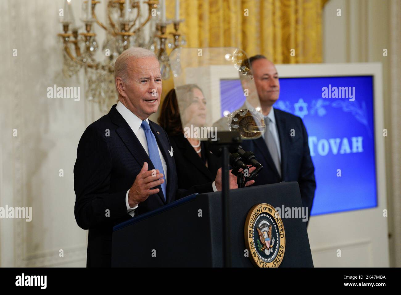 United States President Joe Biden makes remarks at a reception to ...