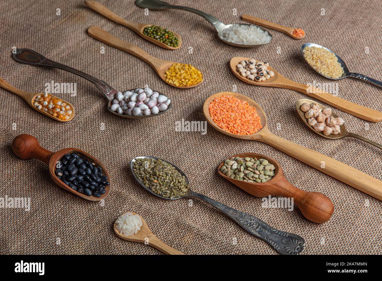 Vegan protein source. Various kinds of legumes, lentils, chickpeas and ...