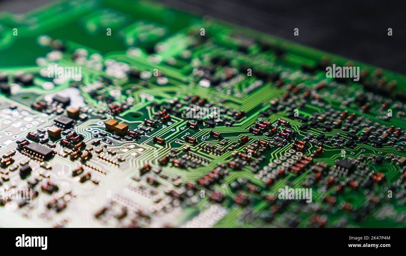 Close-up Macro Shot of the Electronic Factory at Work: A printed ...