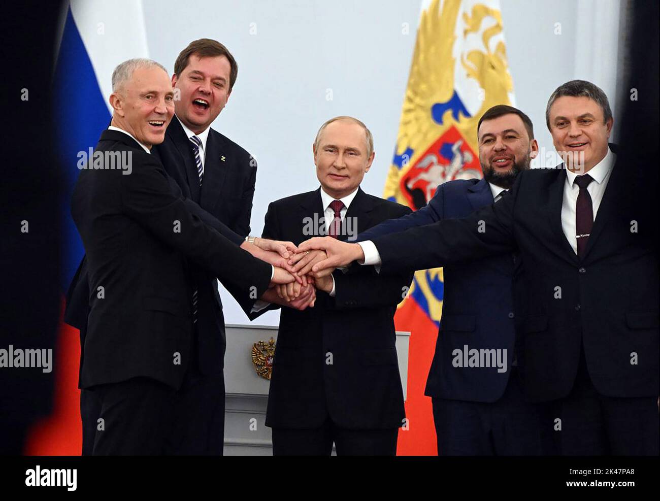 (L-R) The Moscow-appointed heads of Kherson region, Vladimir Saldo ...