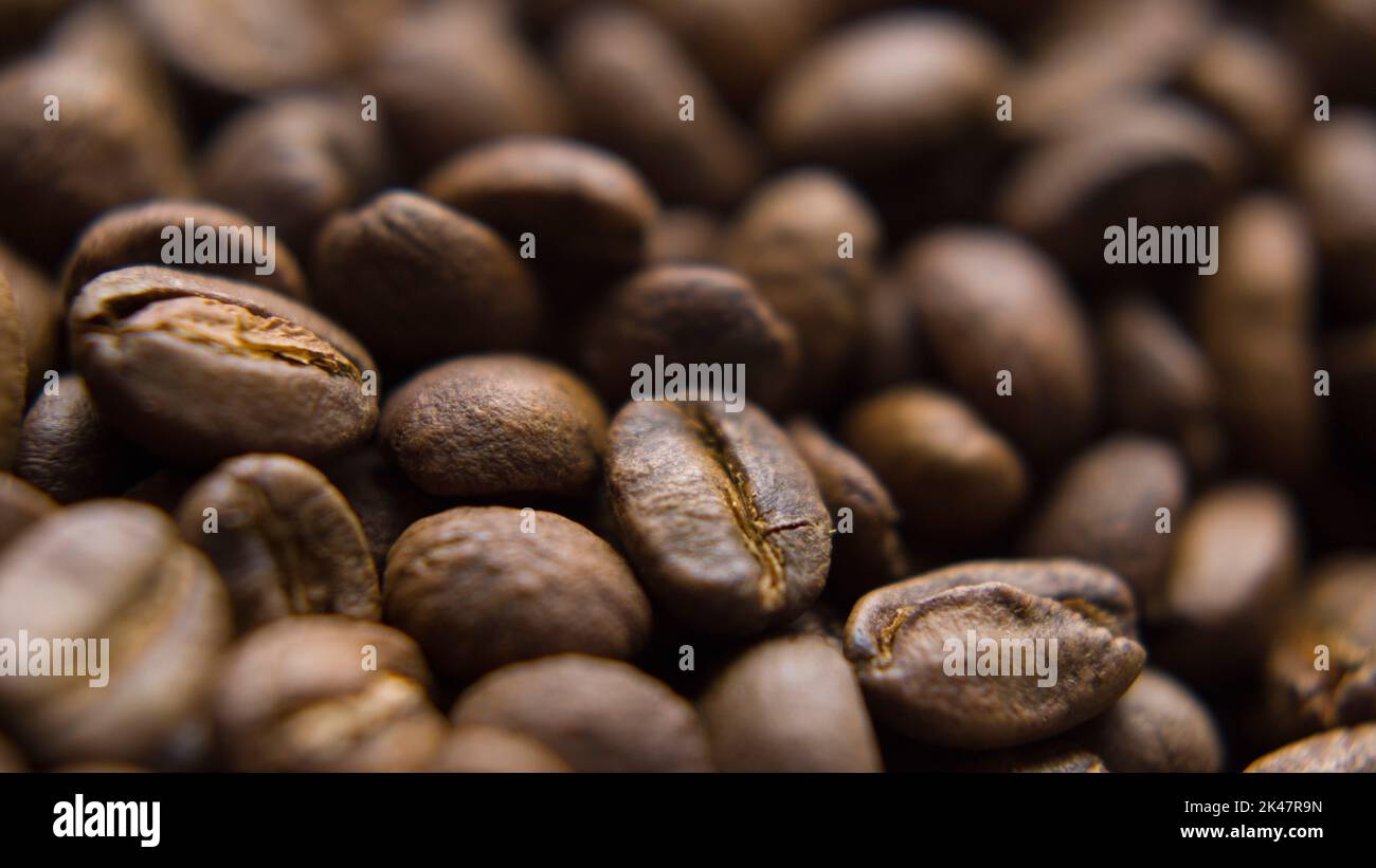Close up macro coffee beans detailed roasted grains texture bokeh Stock ...