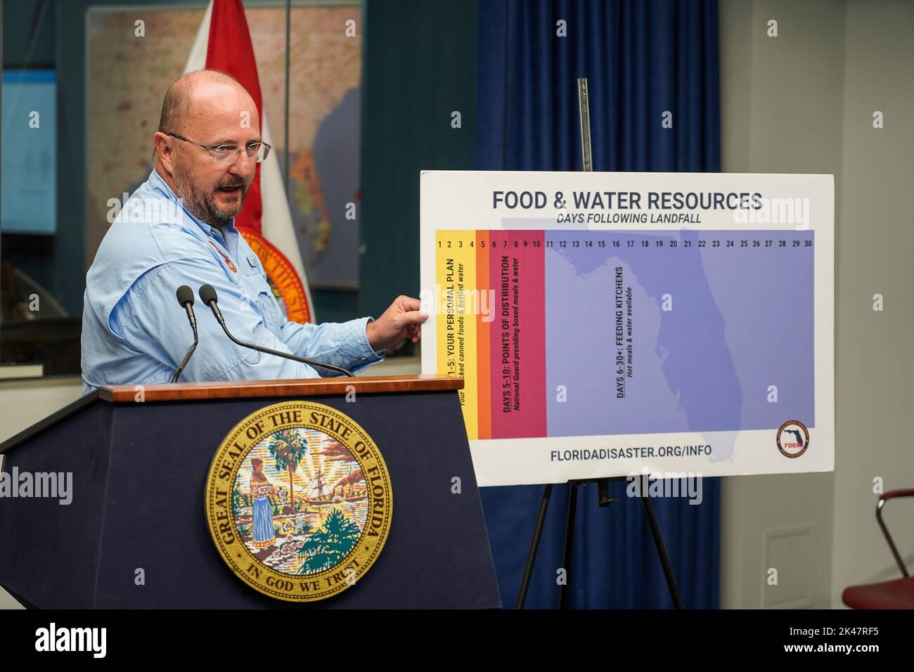 Tallahassee, USA. 30th Sep, 2022. FDEM Director Kevin Guthrie briefing ...