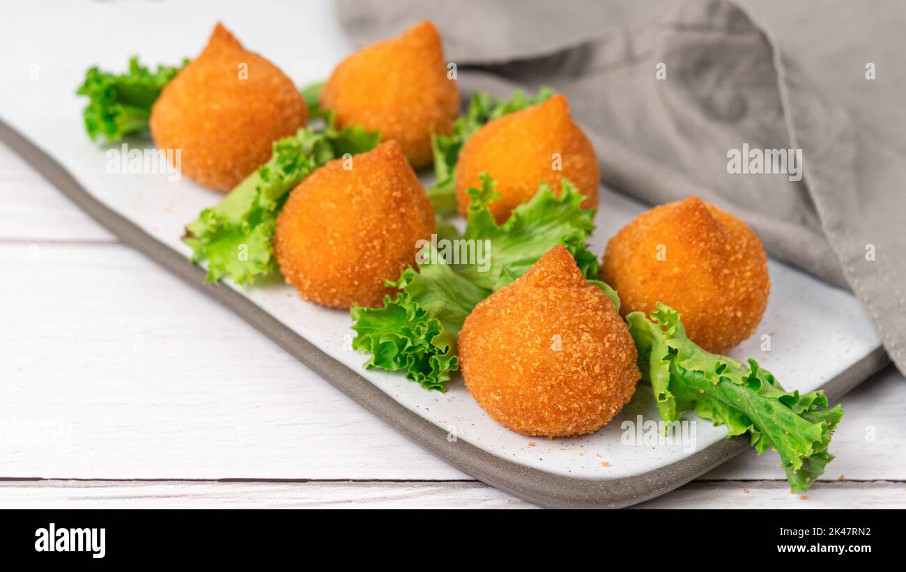 Chicken coxinha, chicken Brazilian snacks Stock Photo - Alamy