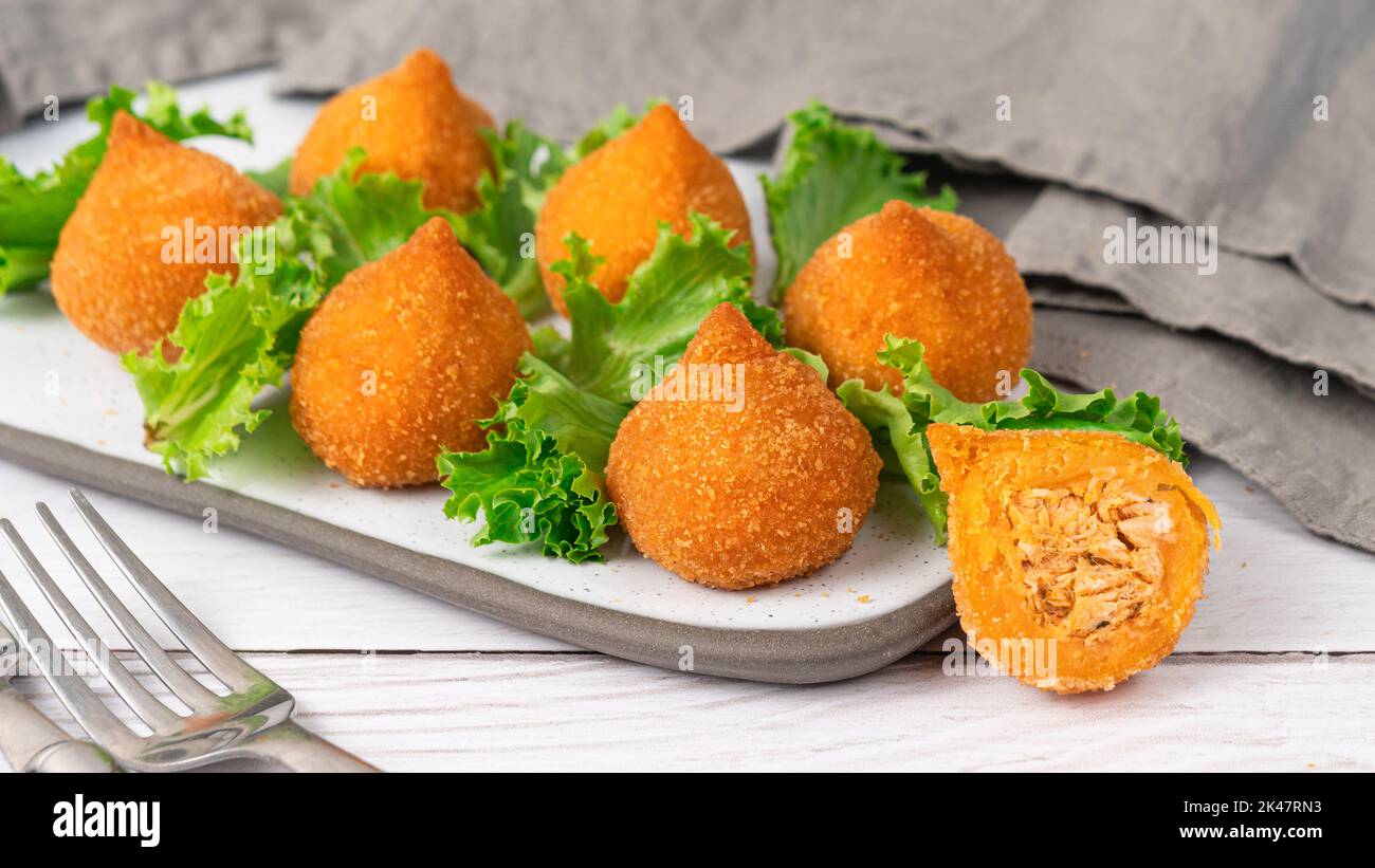 Chicken coxinha, chicken Brazilian snacks Stock Photo - Alamy
