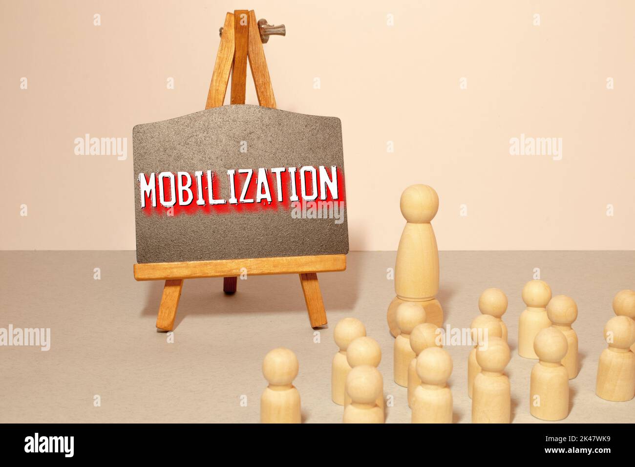 The word mobilization and soldiers on a light background. Mobilization ...