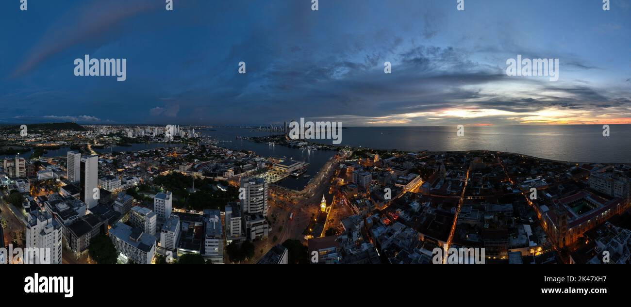 Aerial View of Cartagena, Colombia at Sunset with the old city in the ...