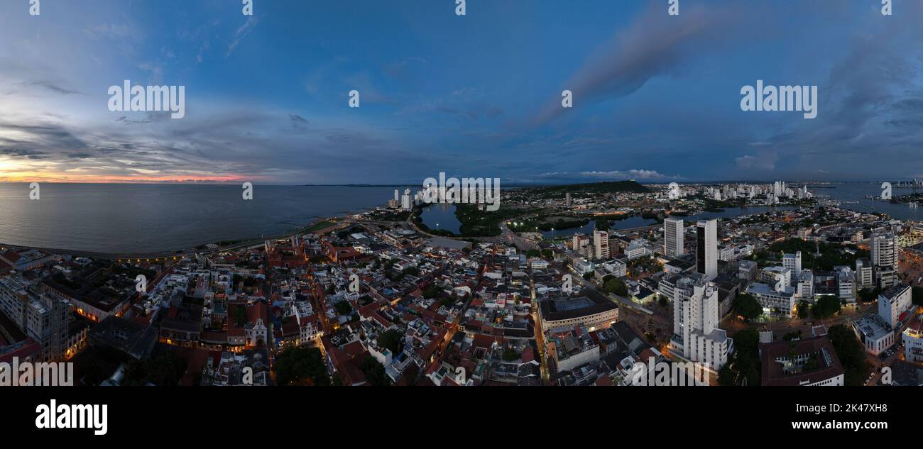 Aerial View of Cartagena, Colombia at Sunset with the old city in the ...