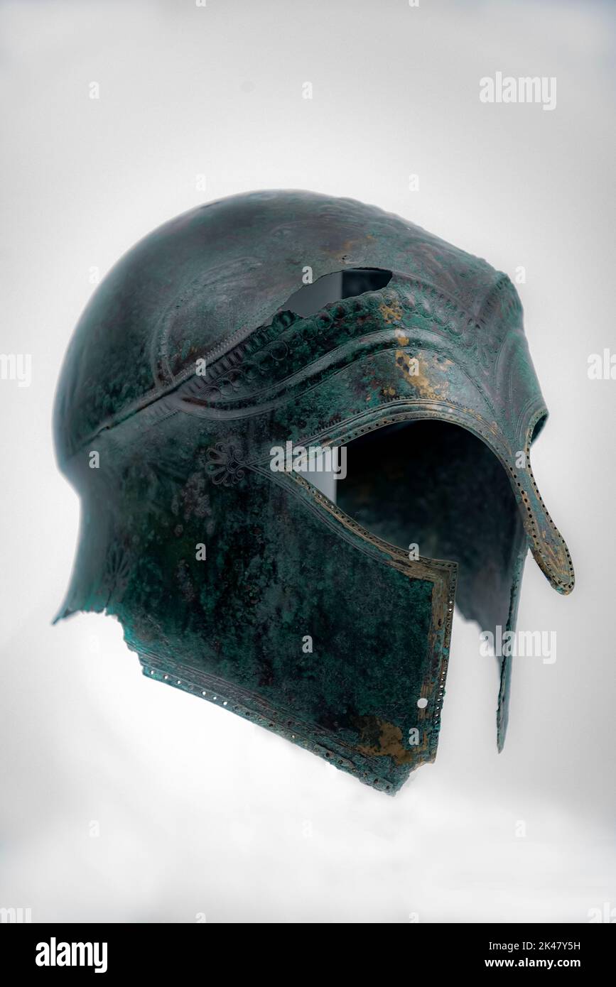 Original Ancient Greek Helmet Spartan Style Isolated on White Stock ...
