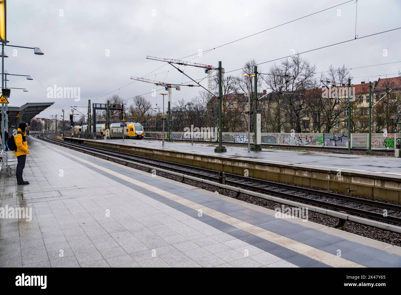 Subway platform and the station sign with the inscription: Berlin ...