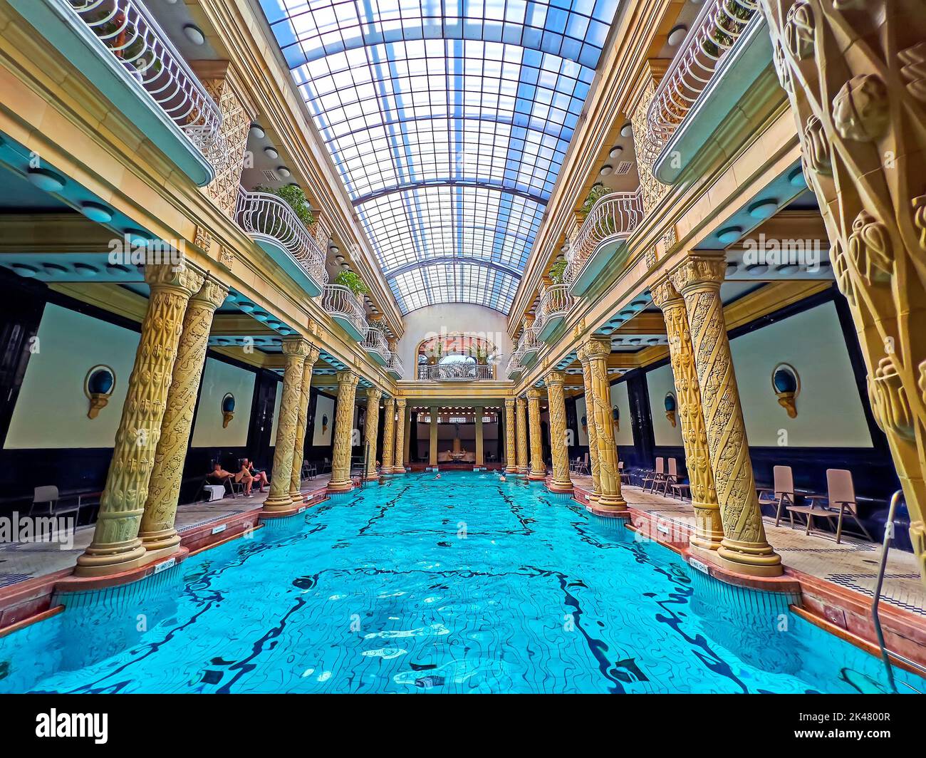 BUDAPEST, HUNGARY - FEB 24, 2022: The Gellert Spa Baths boasts elegant ...
