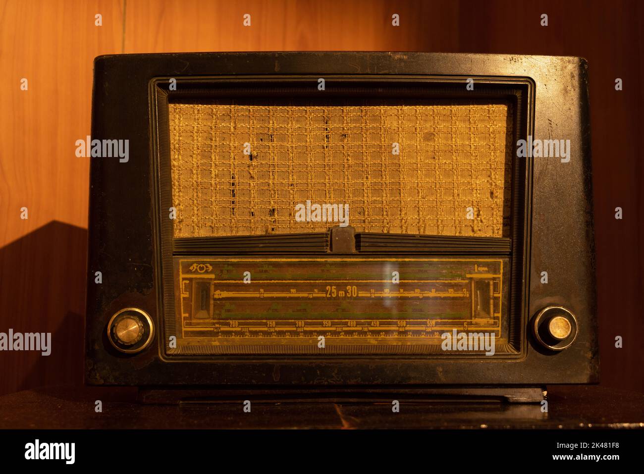 old 1950s retro Vintage fashioned radio with volume tuner knob and ...