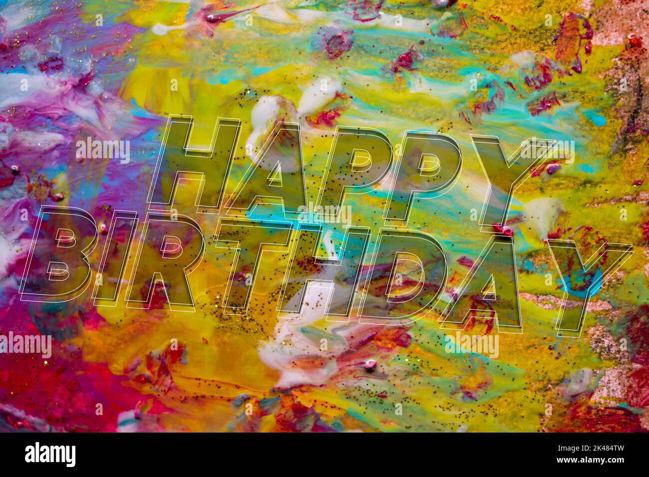 Abstract Natural Luxury art, fluid painting with Happy Birthday text ...