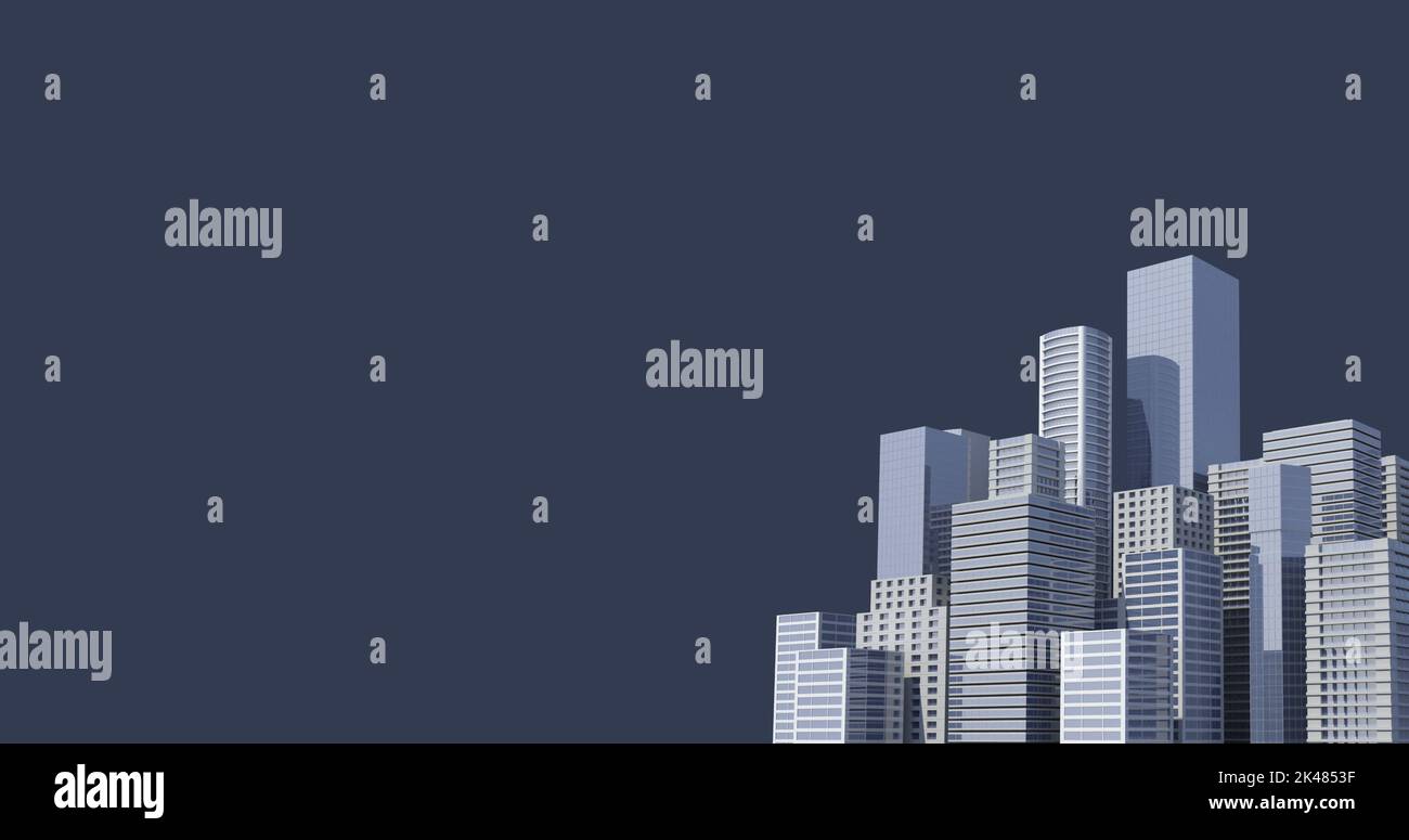 Image of skyscrapers over navy background with copy space. City, urban ...