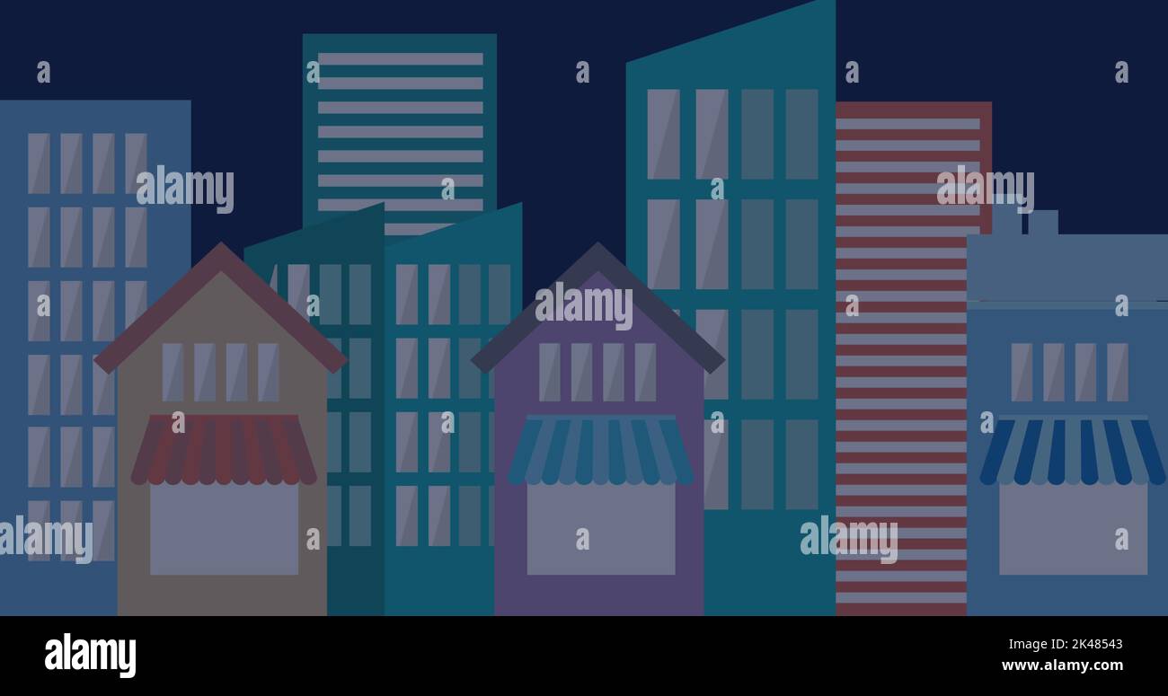 Image of houses and buildings over navy background. City, urban life ...