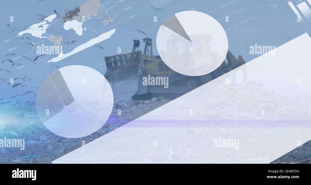 Image of graph and data over bulldozer on waste dump. Waste, garbage ...