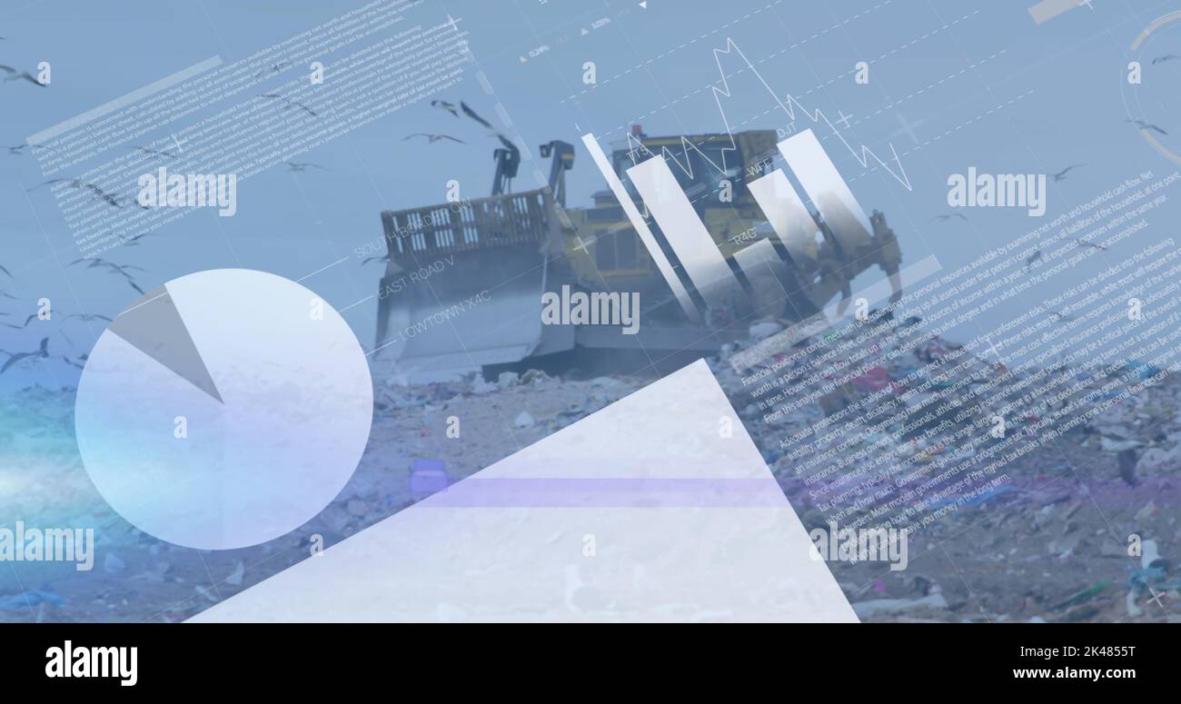 Image of graph and data over bulldozer on waste dump. Waste, garbage ...