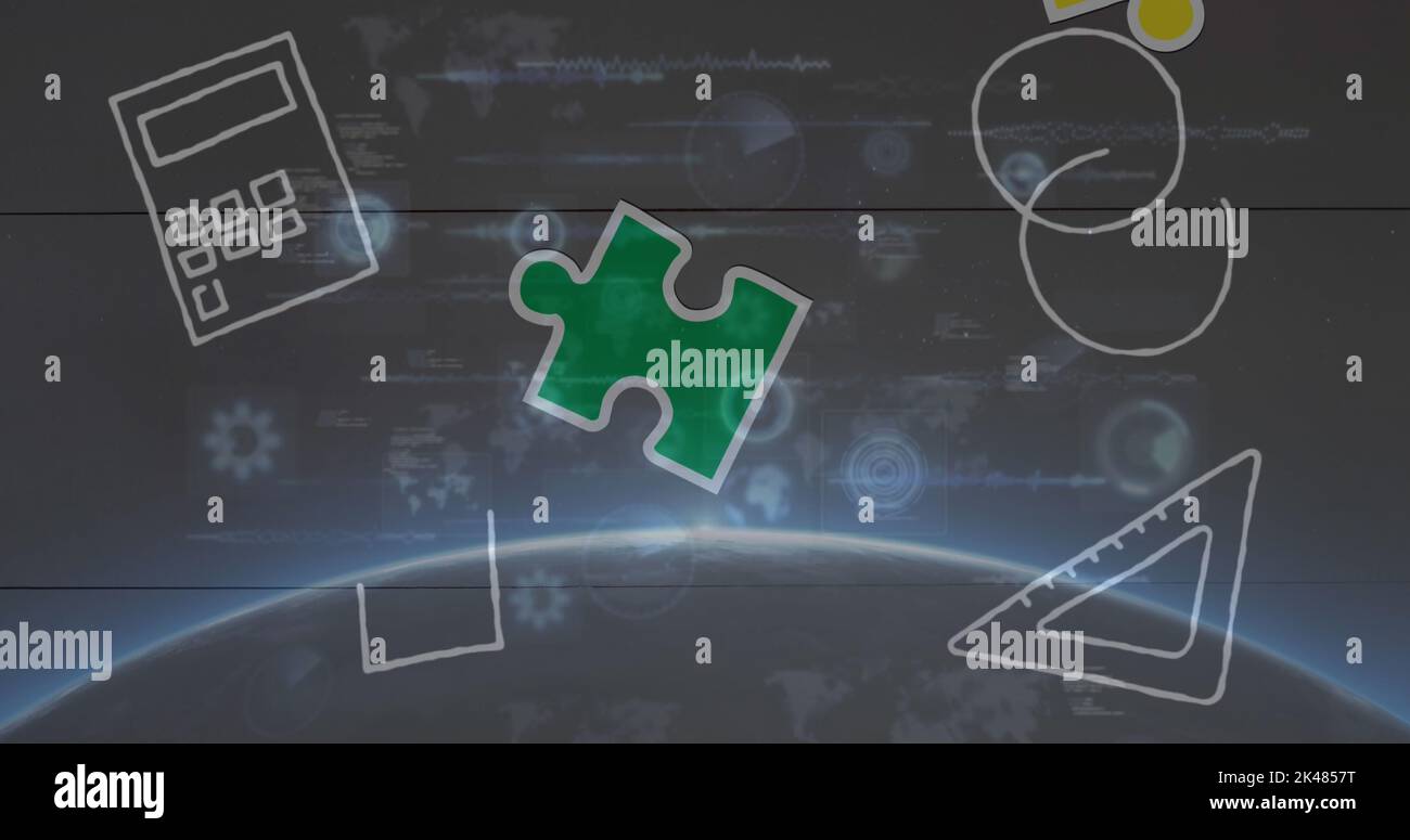 Image of colourful puzzle pieces and mathematical equations. autism ...