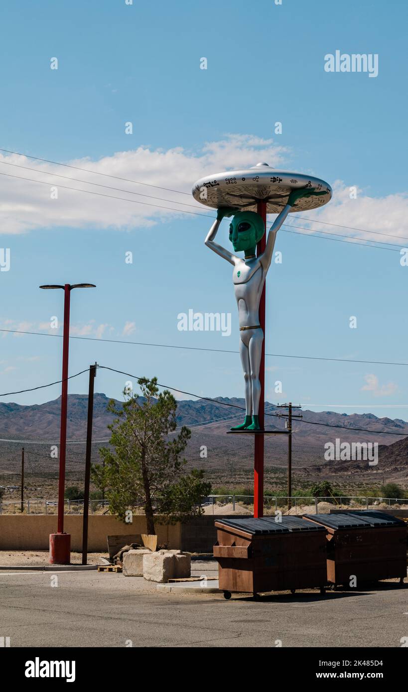 Alien statues advertising Jerky restaurant in Baker, California Stock ...